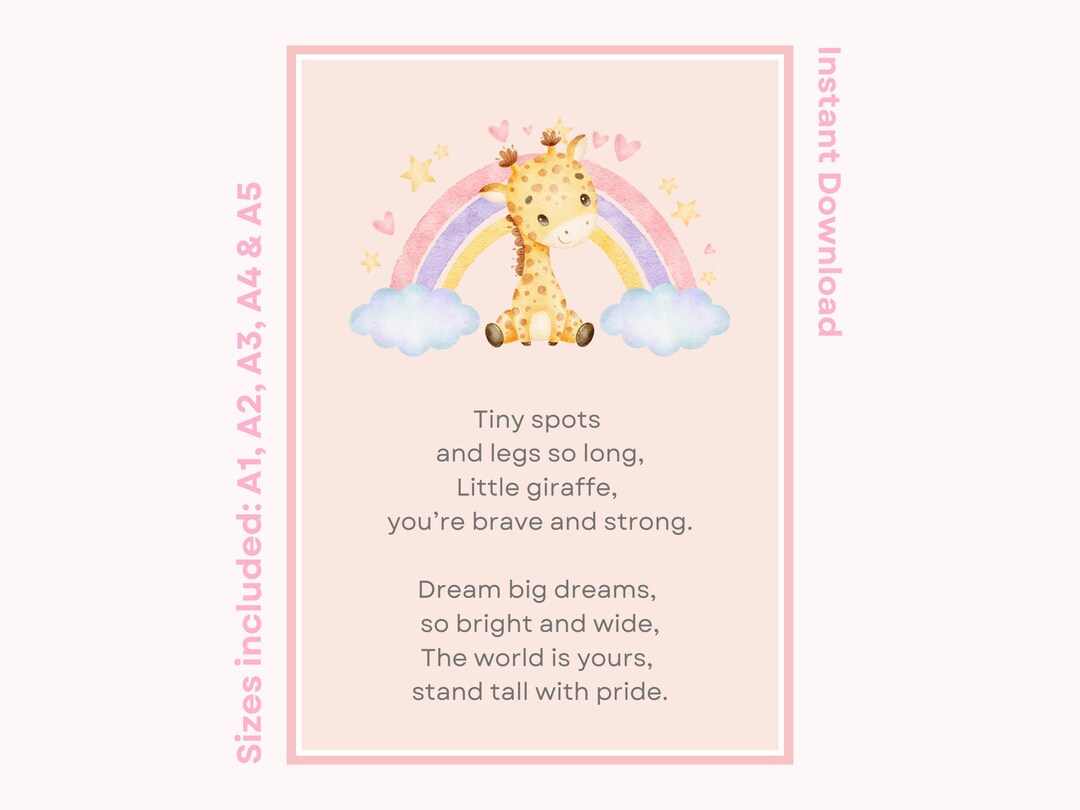 Cute Pink Encouragement Children's Rhyme for Little Girl Bedroom Decor ...