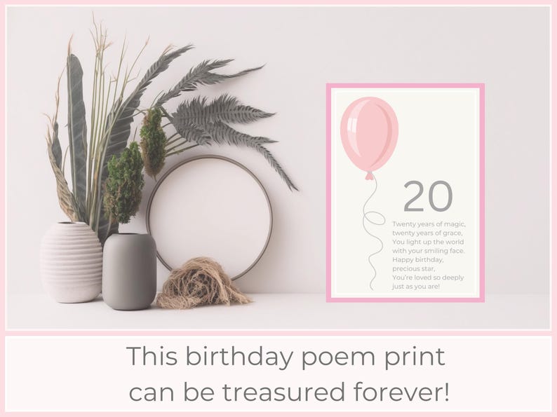 Loving 20th Birthday Poem Printable for Daughter Friend Sister ...