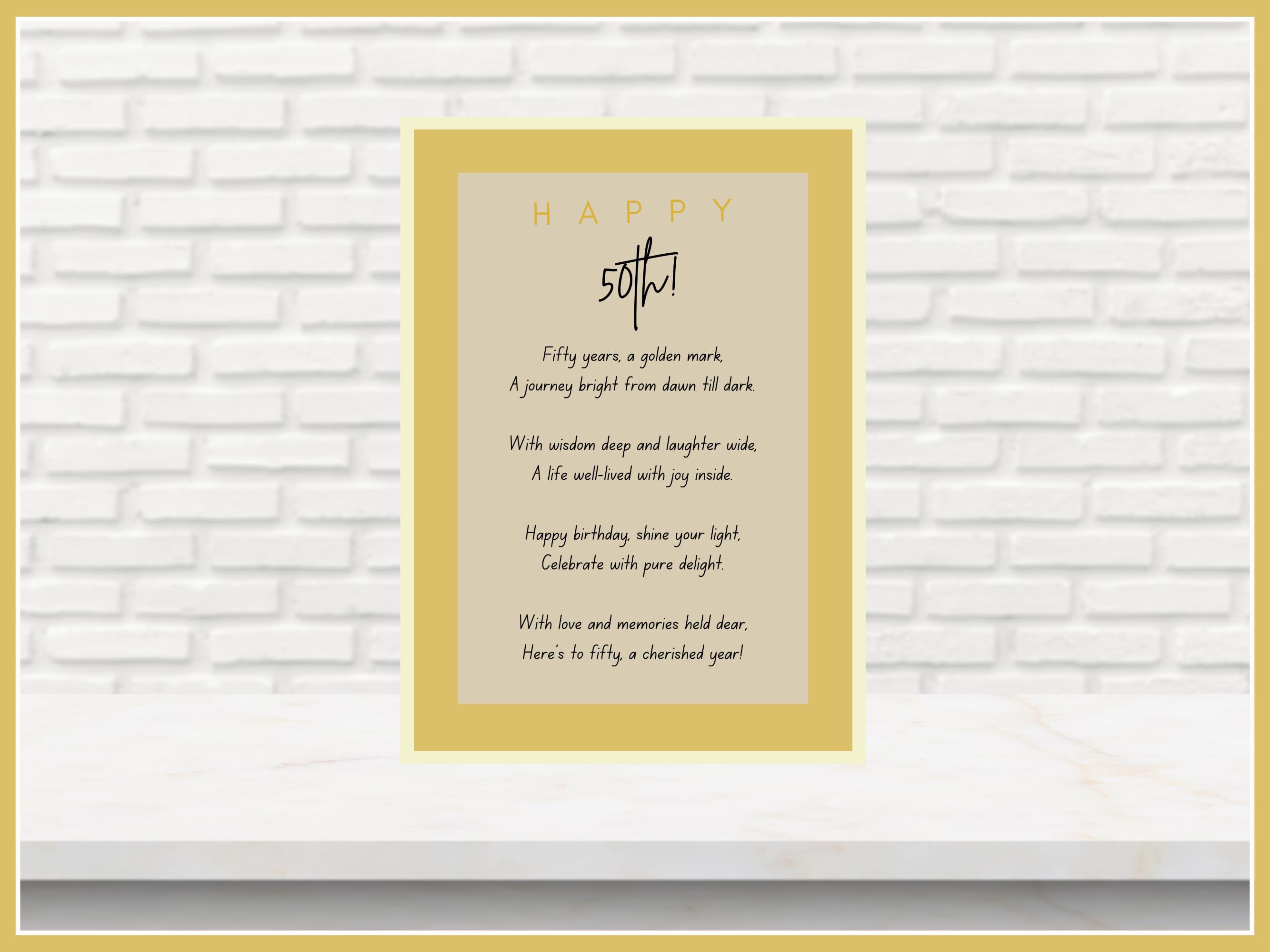50th Birthday Poem Printable Keepsake Gift Instant Download - Etsy
