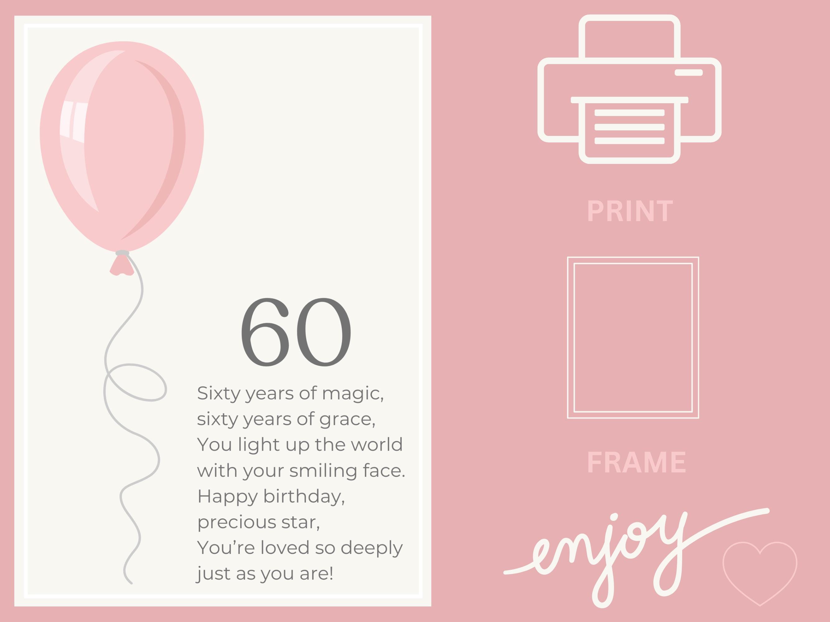 60th Birthday Poem Printable: Gift for Mom, Sister, Wife, Friend ...