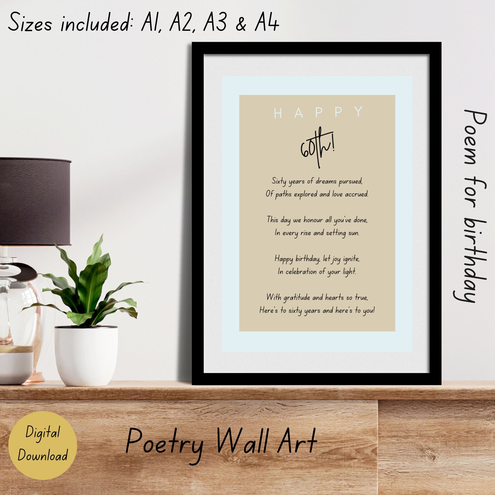 60th Birthday Poem Print Unique Gift for Her Unique Gift for Him ...