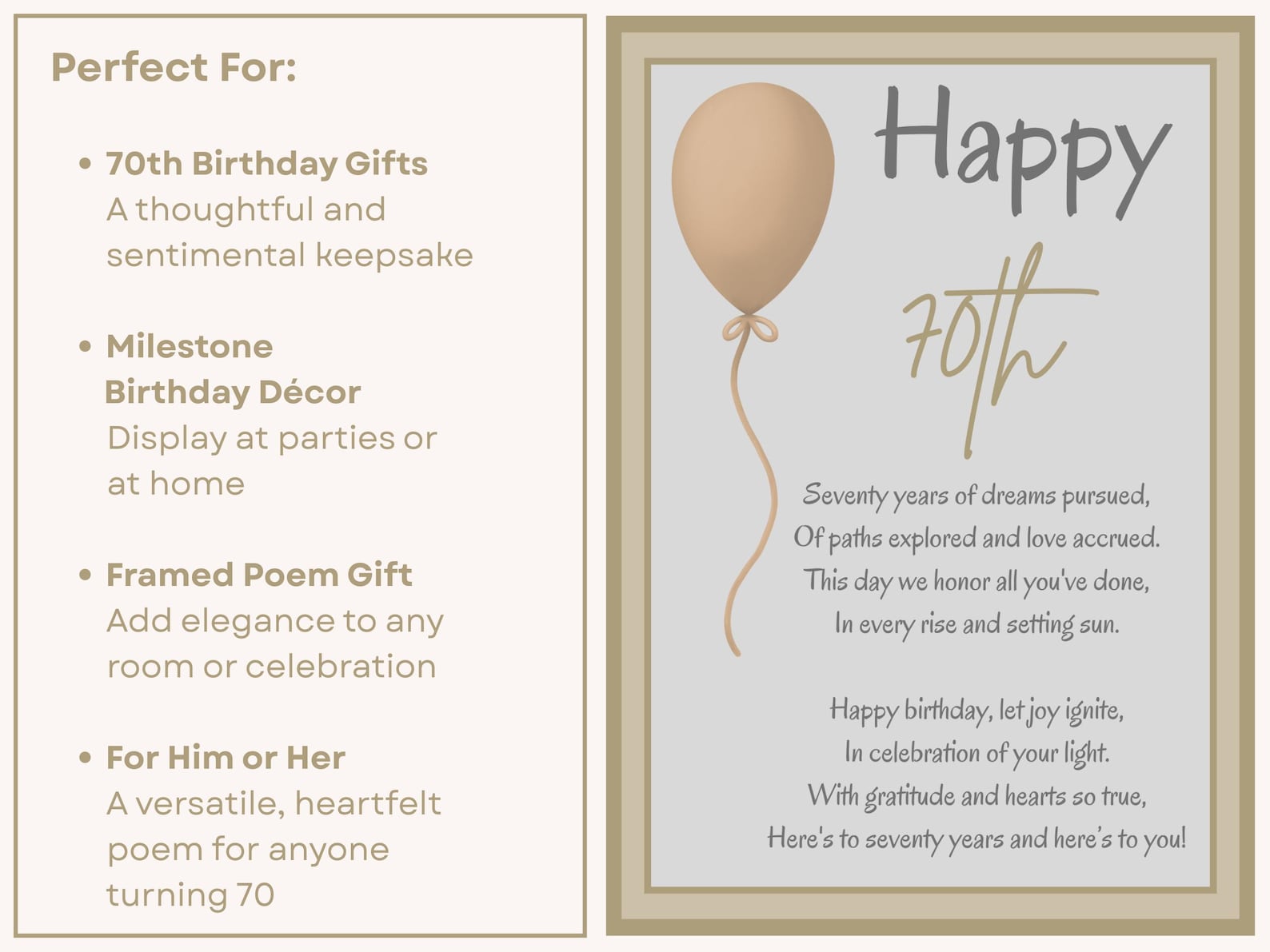 70th Birthday Poem Print: Milestone Gift, Keepsake Art (digital ...