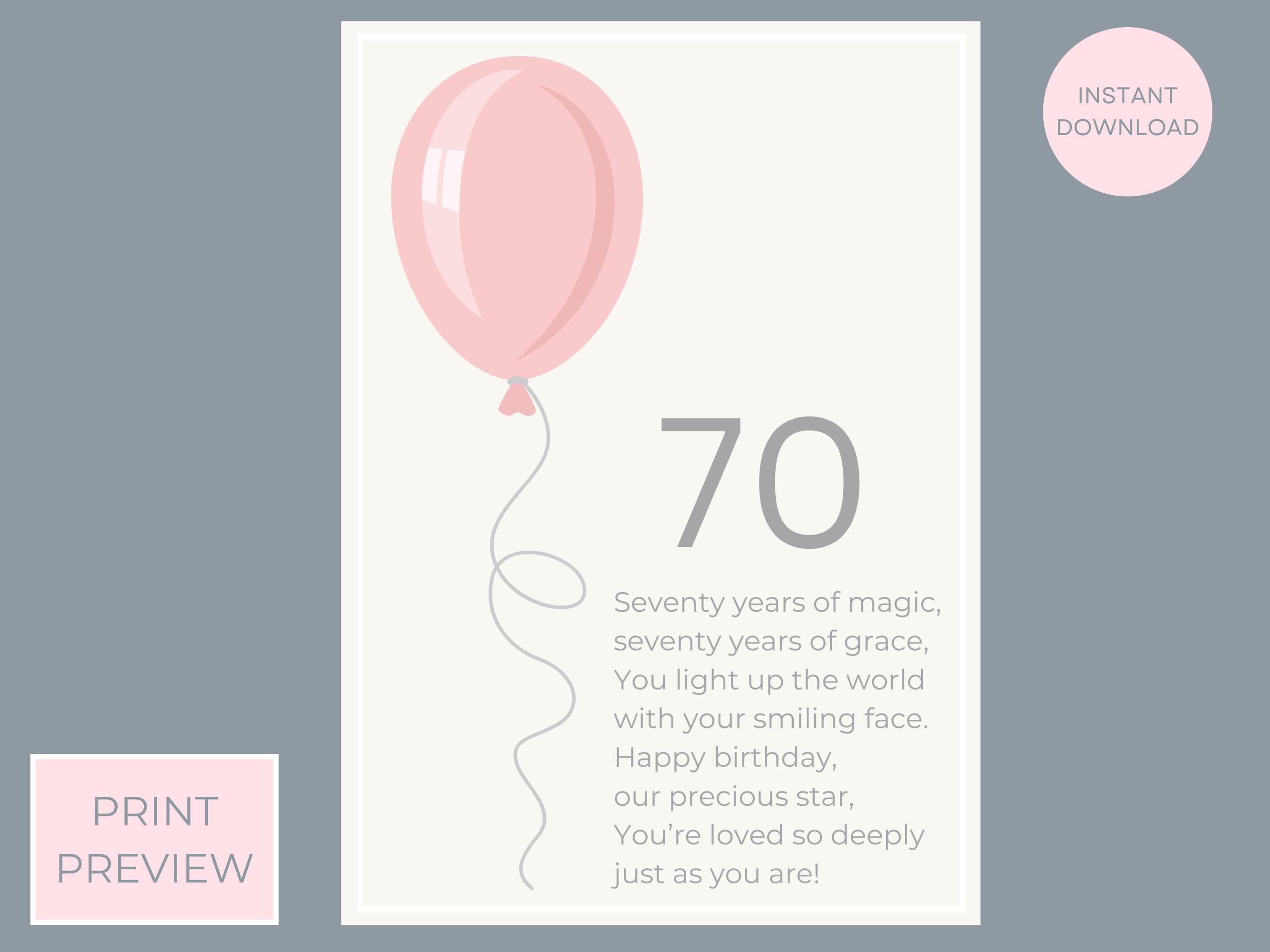 Happy 70th Birthday Poem Printable for Mom Gran Sister Friend Wife This ...