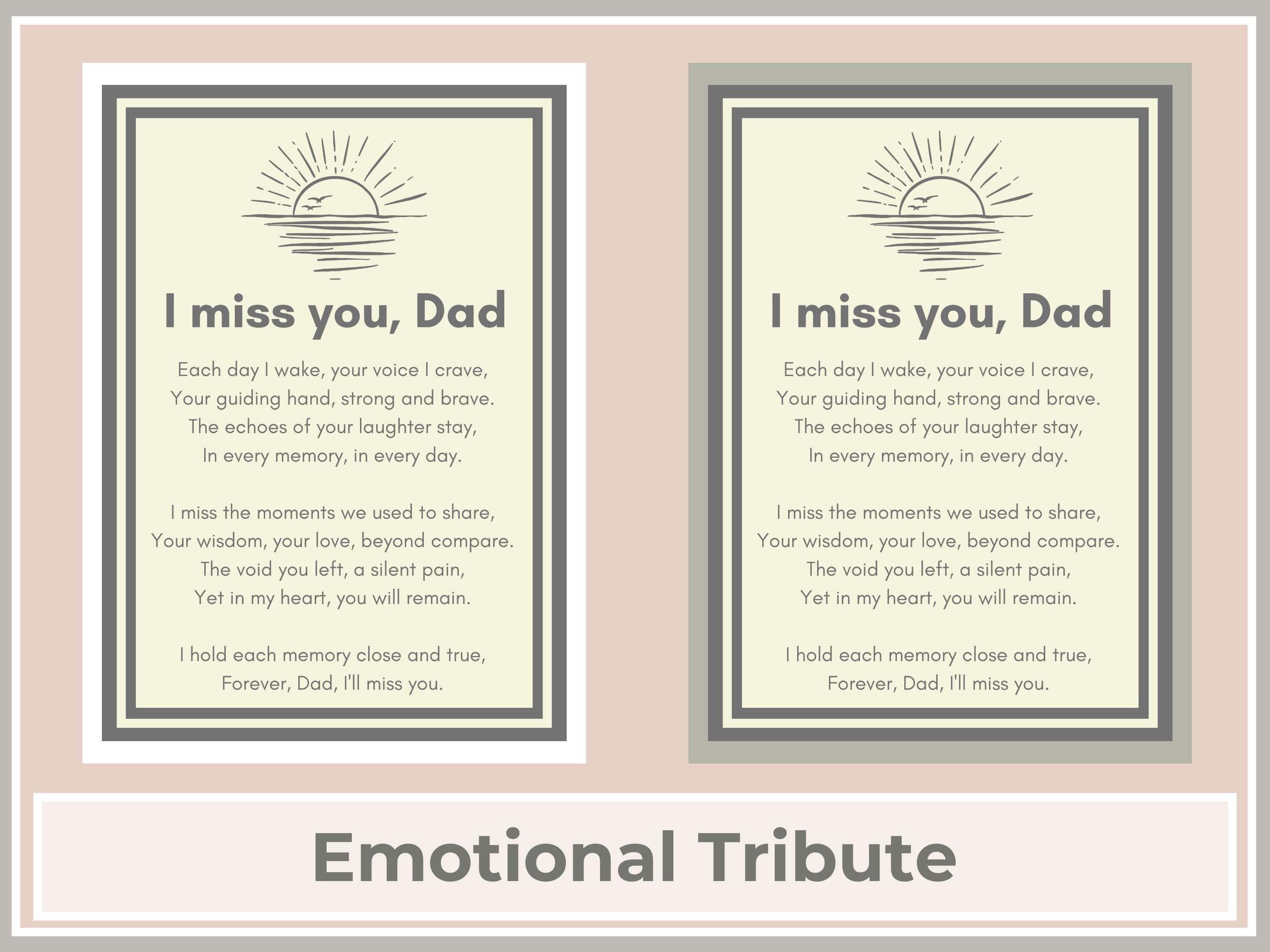 Dad Funeral Poem Printable Instant Download "i Miss You, Dad" Perfect ...