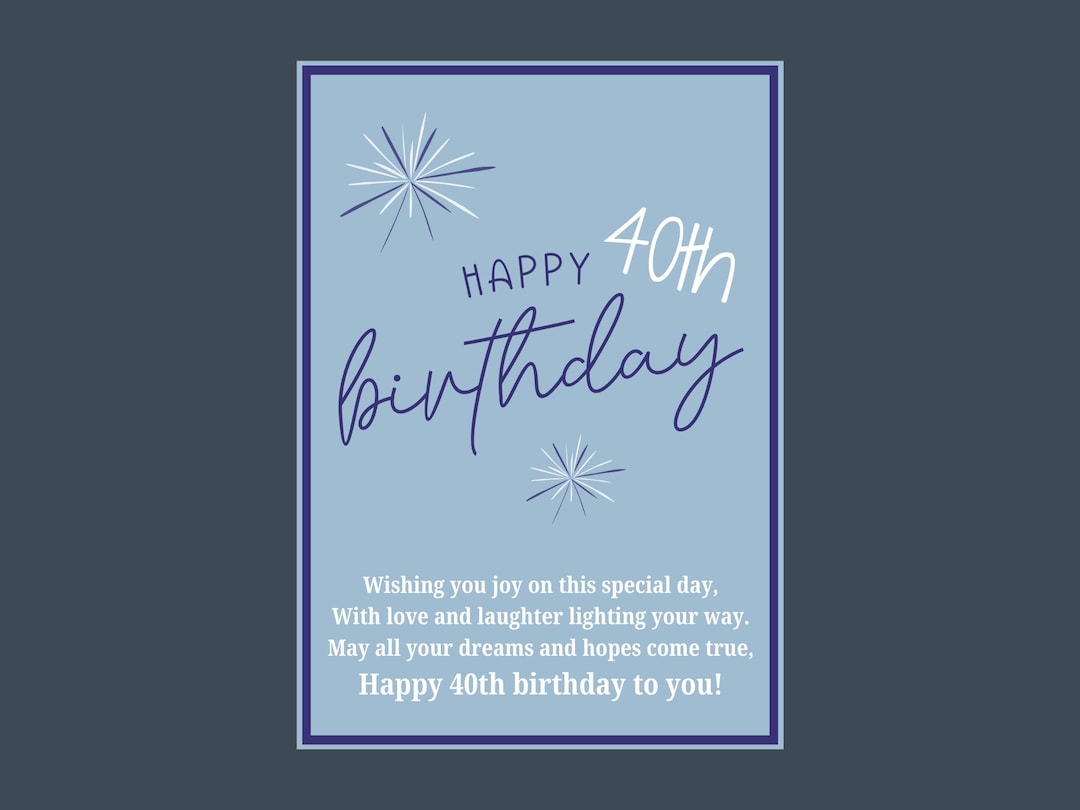 40th Birthday Poems Happy 40th Birthday Poem Print Happy Birthday ...