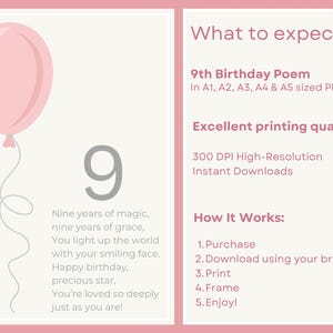 9th Birthday Poem Print for Daughter Granddaughter or Any Little Girl ...