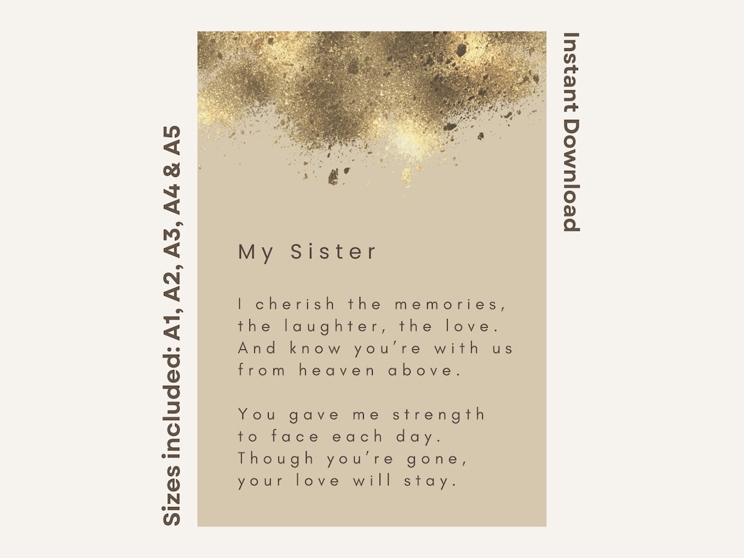 Funeral Poem for Sister Printable Tribute for Memorial Display Words of ...
