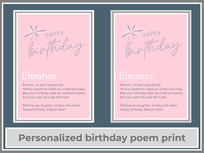 Eleanor Personalized Birthday Poem Print Happy Birthday Print Birthday ...