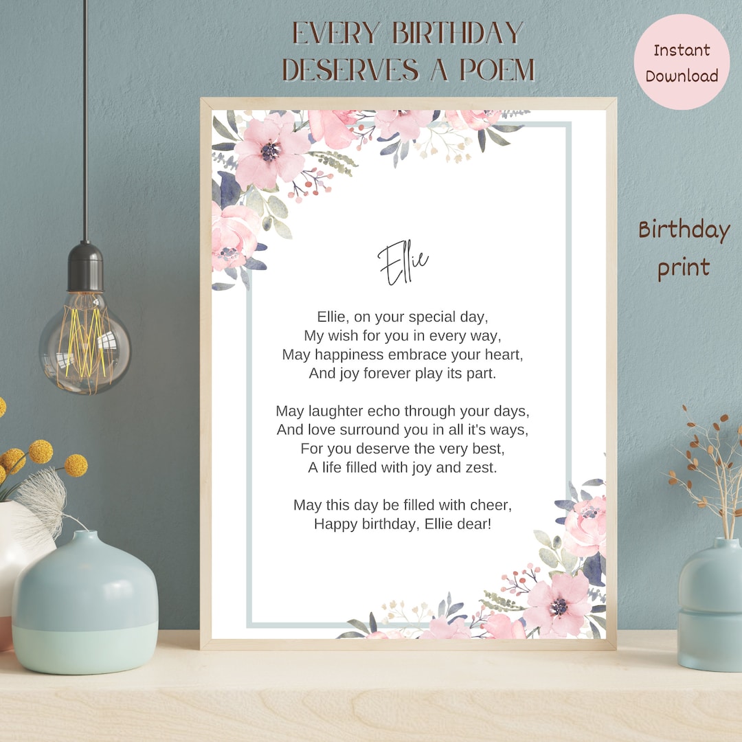 Ellie Personalized Birthday Poem Print Unique Gift for Her Poem for ...