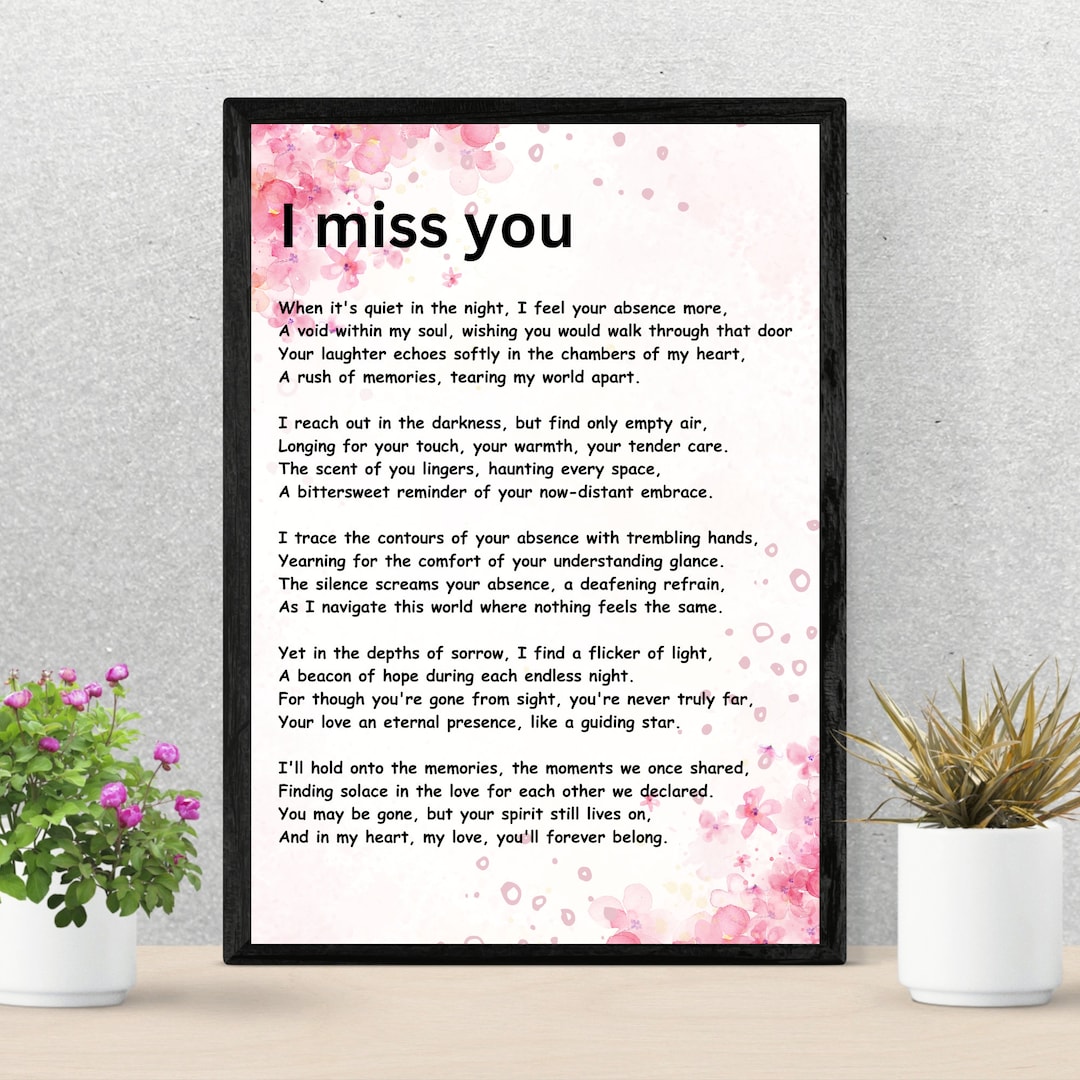 I Miss You Poem About the Loss of A Loved One Printable Wall Decor Wall ...