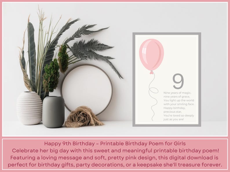 9th Birthday Poem Print for Daughter Granddaughter or Any Little Girl ...