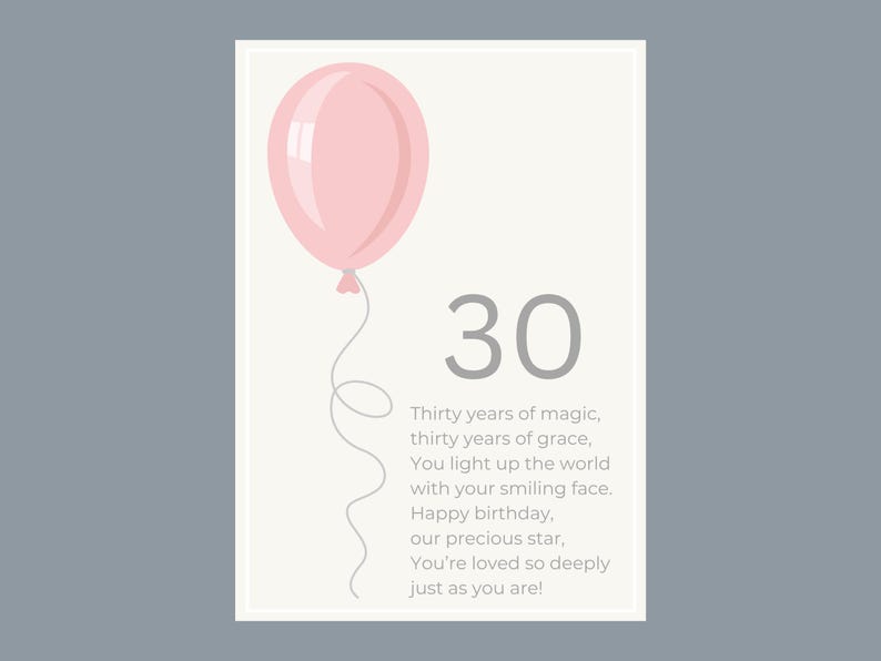 Loving 30th Birthday Poem Printable for Daughter Friend Sister Wife ...