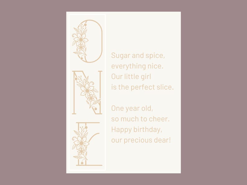 Happy 1st Birthday Poem for Little Girl Printable Instant Download ...