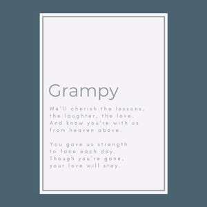 Heartfelt Funeral Poem for Grampy Printable Instant Download Perfect ...