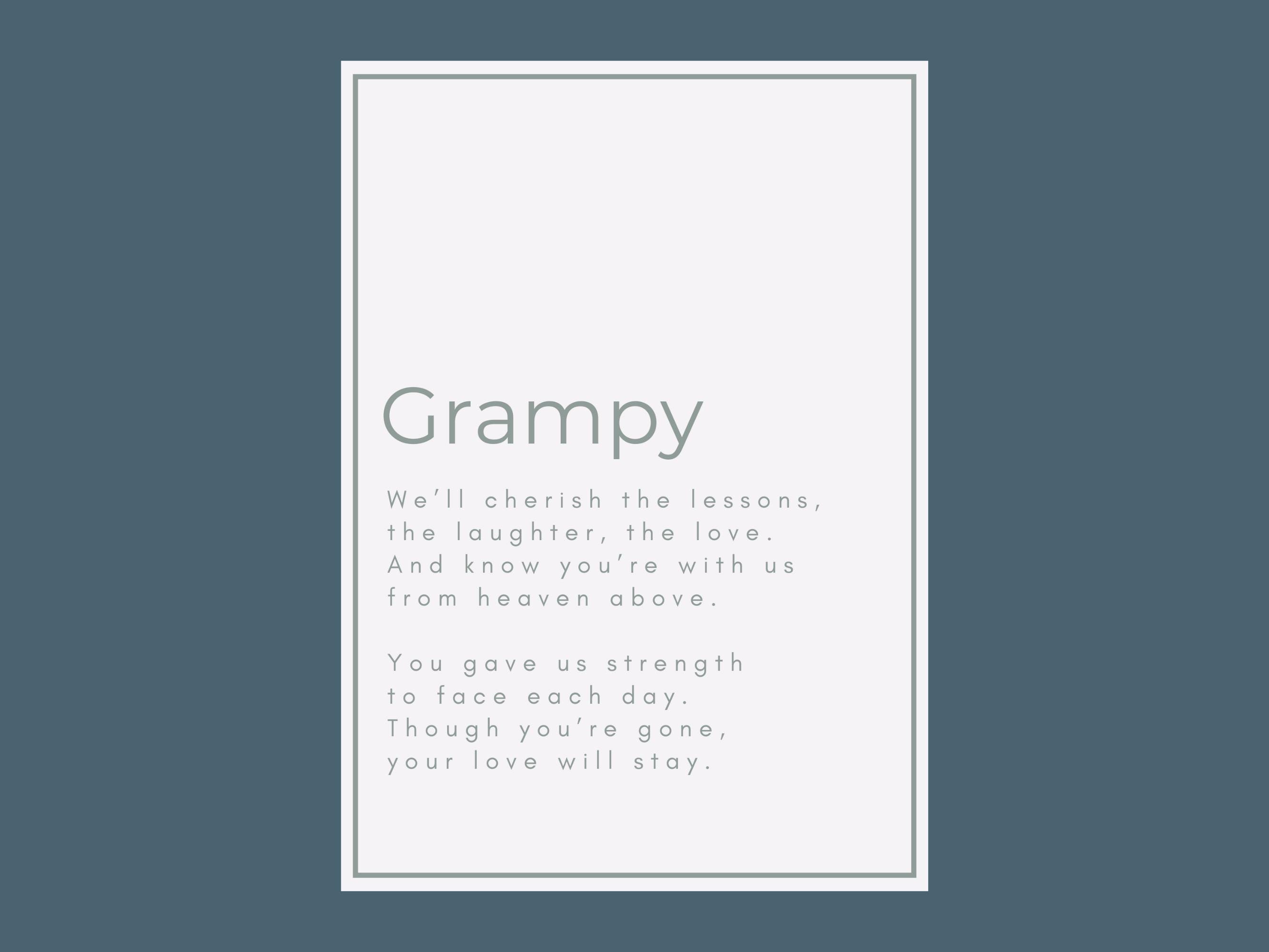 Heartfelt Funeral Poem for Grampy Printable Instant Download Perfect ...