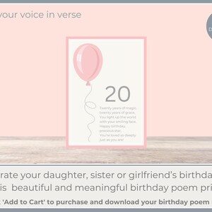 Loving 20th Birthday Poem Printable for Daughter Friend Sister ...