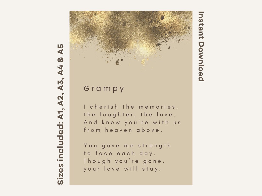 Funeral Poem for Grampy Printable Tribute to Grandfather Memorial ...