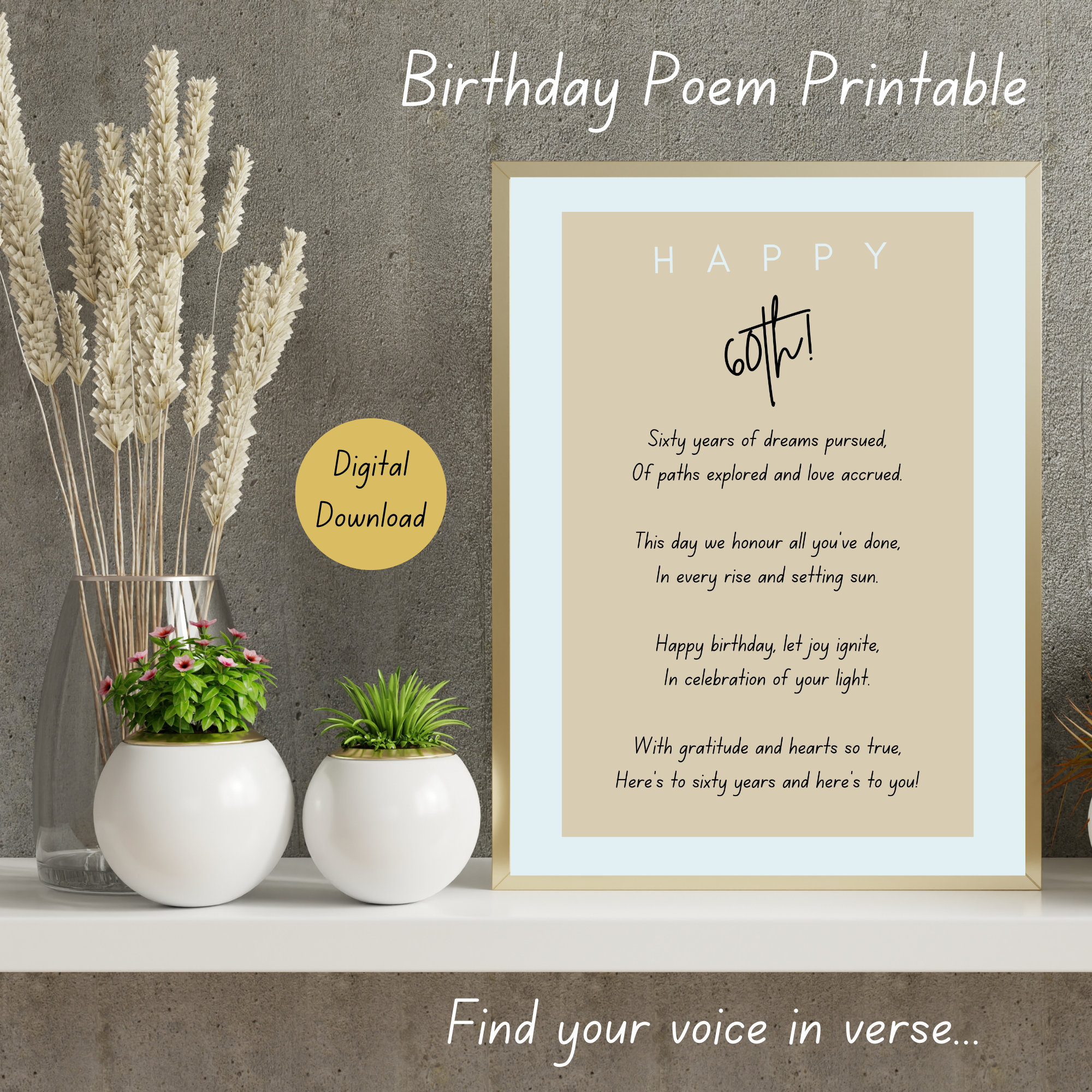 60th Birthday Poem Print Unique Gift for Her Unique Gift for Him ...