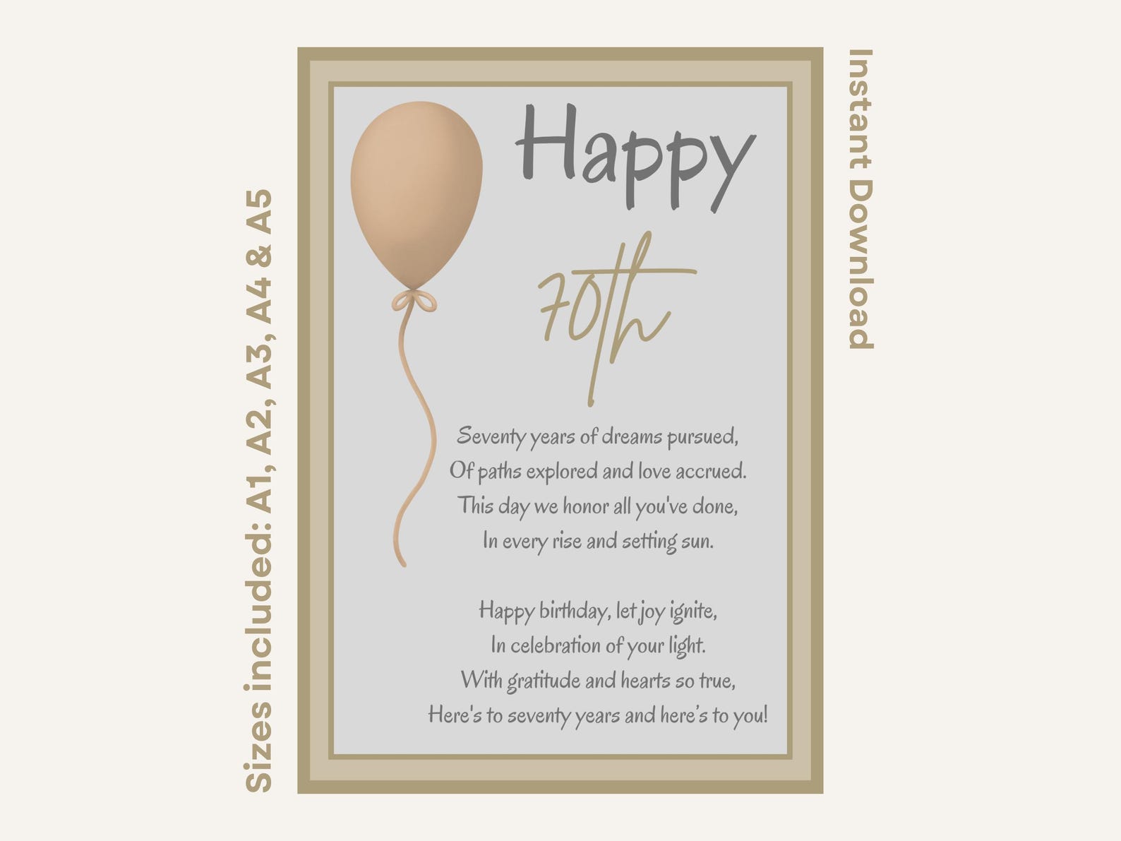 70th Birthday Poem Printable Instant Download Perfect for Framing and ...