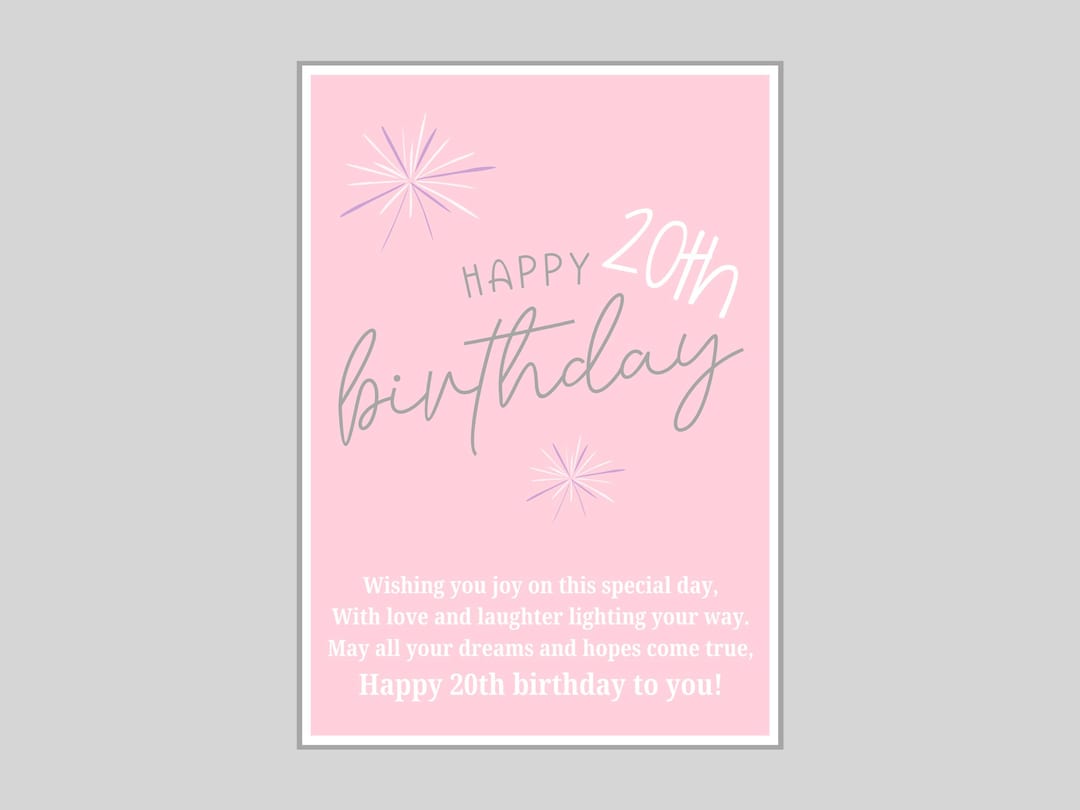 20th Birthday Poems Happy 20th Birthday Prints Happy 20th Birthday Poem ...