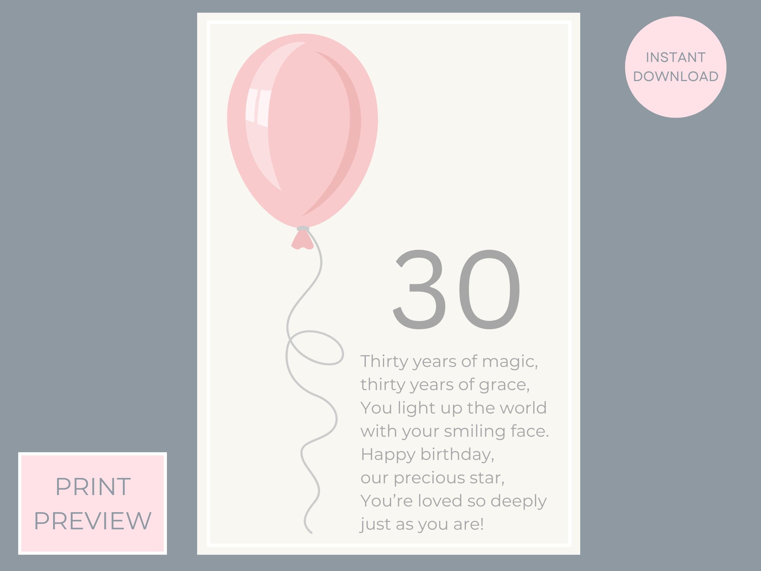 Loving 30th Birthday Poem Printable for Daughter Friend Sister Wife ...