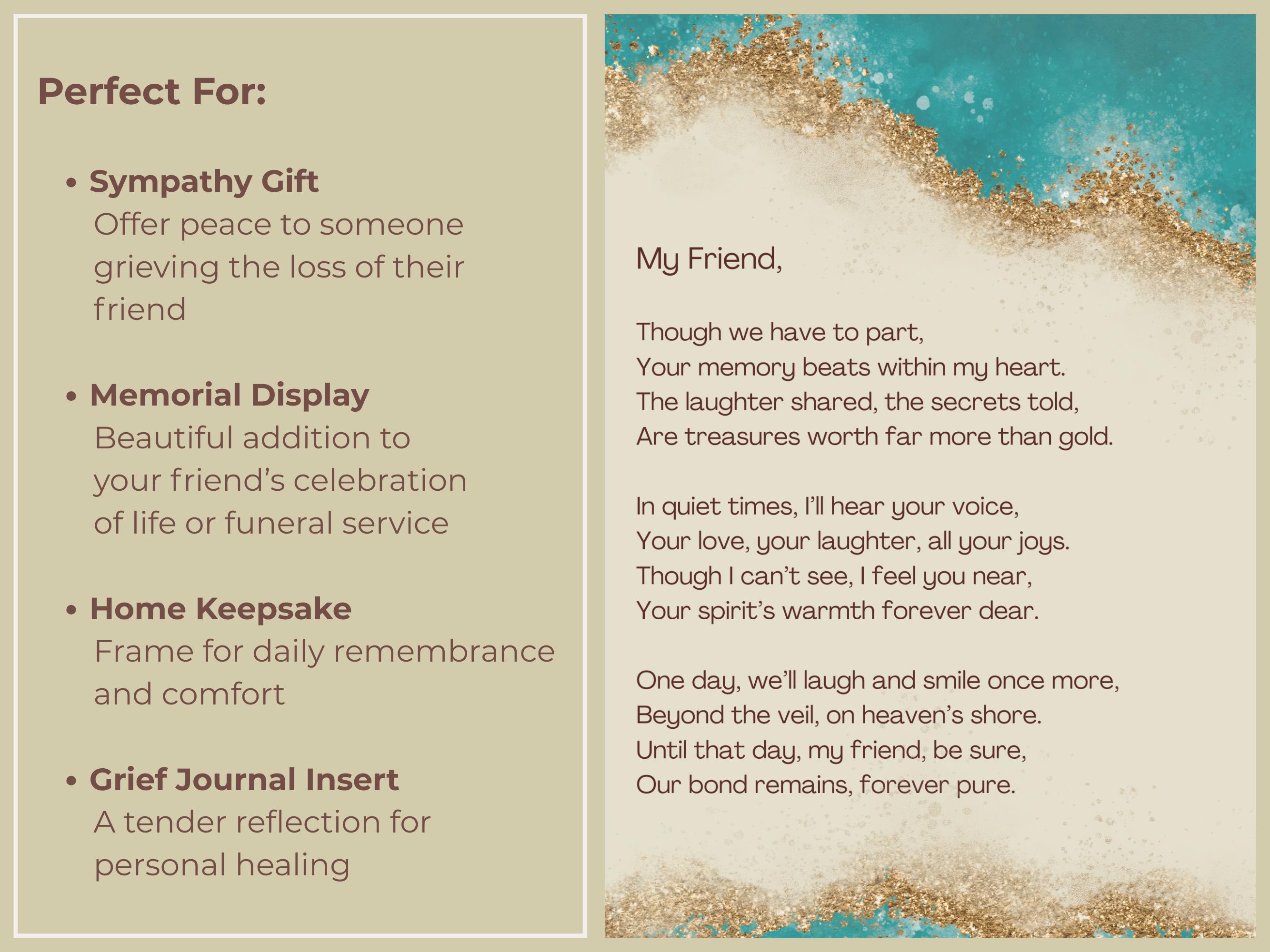 Funeral Poem for Best Friend Printable Tribute Memorial Display in ...