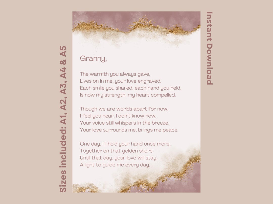 Funeral Poem for Granny Printable Tribute to Grandmother Memorial ...