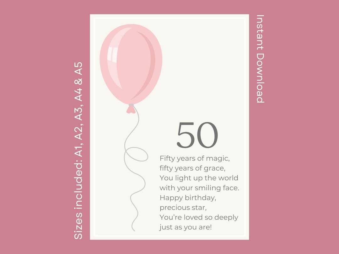 50th Birthday Poem Print: Gift for Mom, Sister, Friend (digital ...