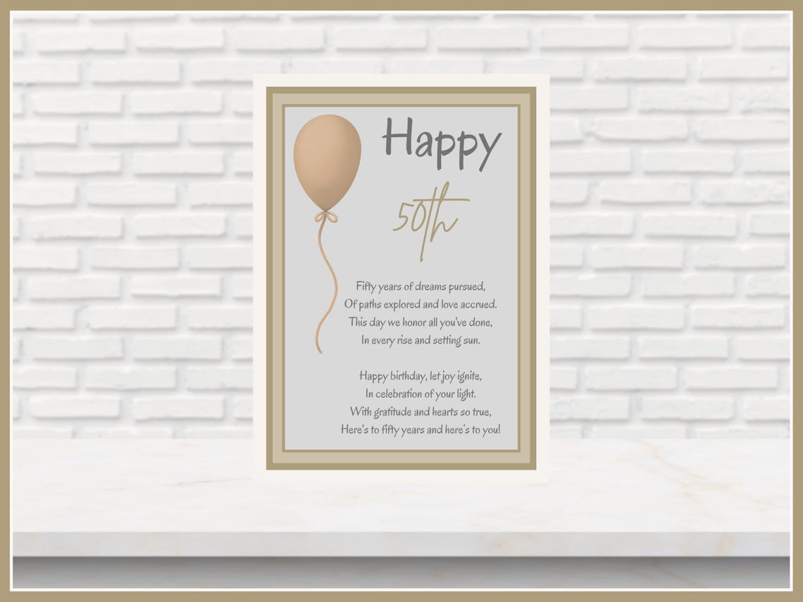 50th Birthday Poem Printable Milestone Gift Instant Download - Etsy