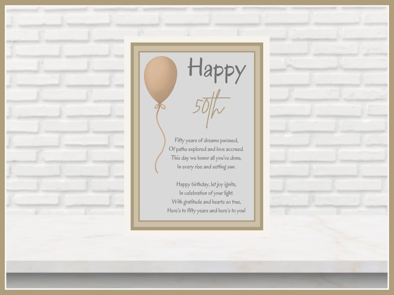 50th Birthday Poem Print: Elegant Milestone Gift (digital Download) - Etsy
