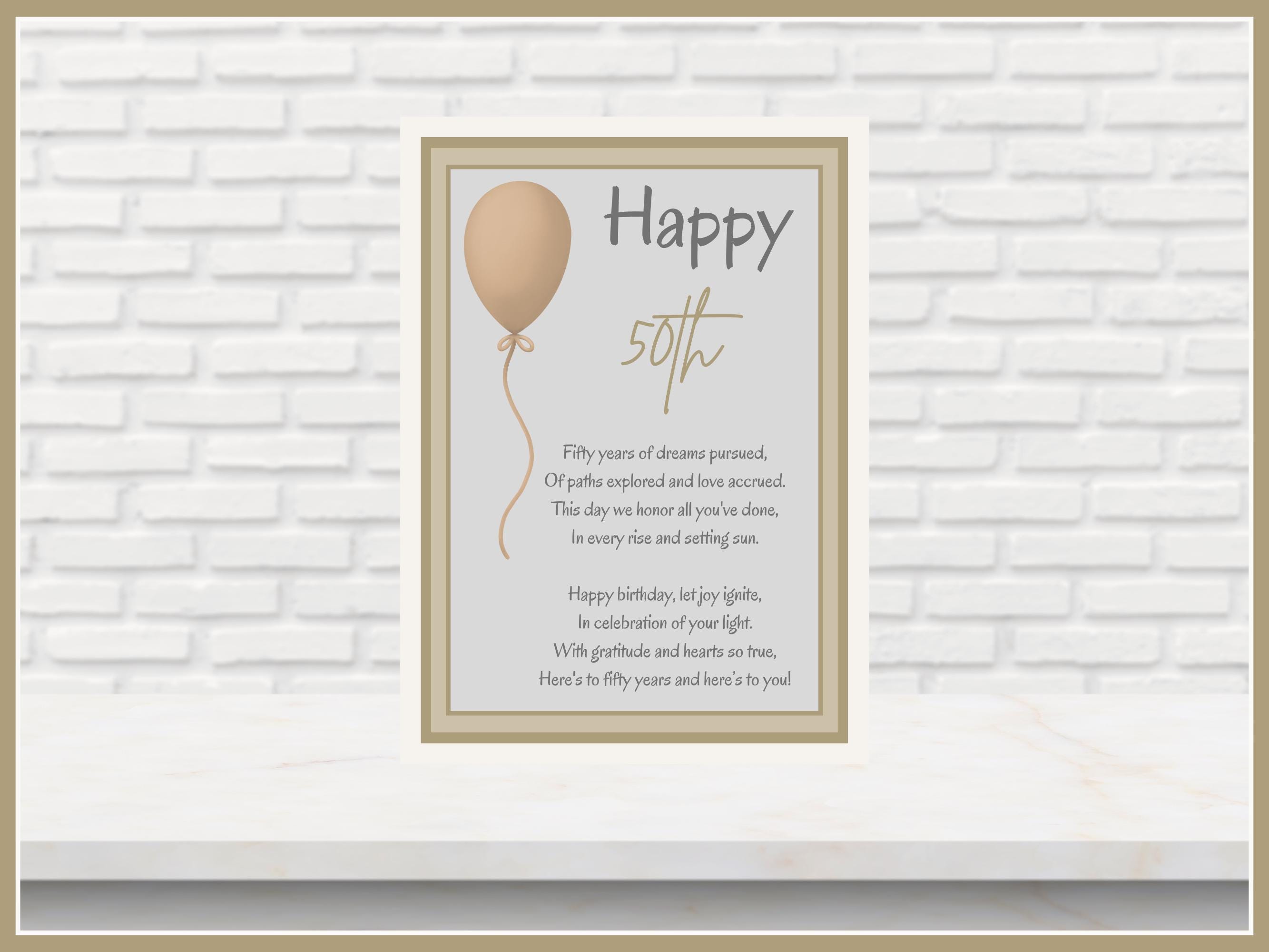 50th Birthday Poem Printable Milestone Gift Instant Download - Etsy
