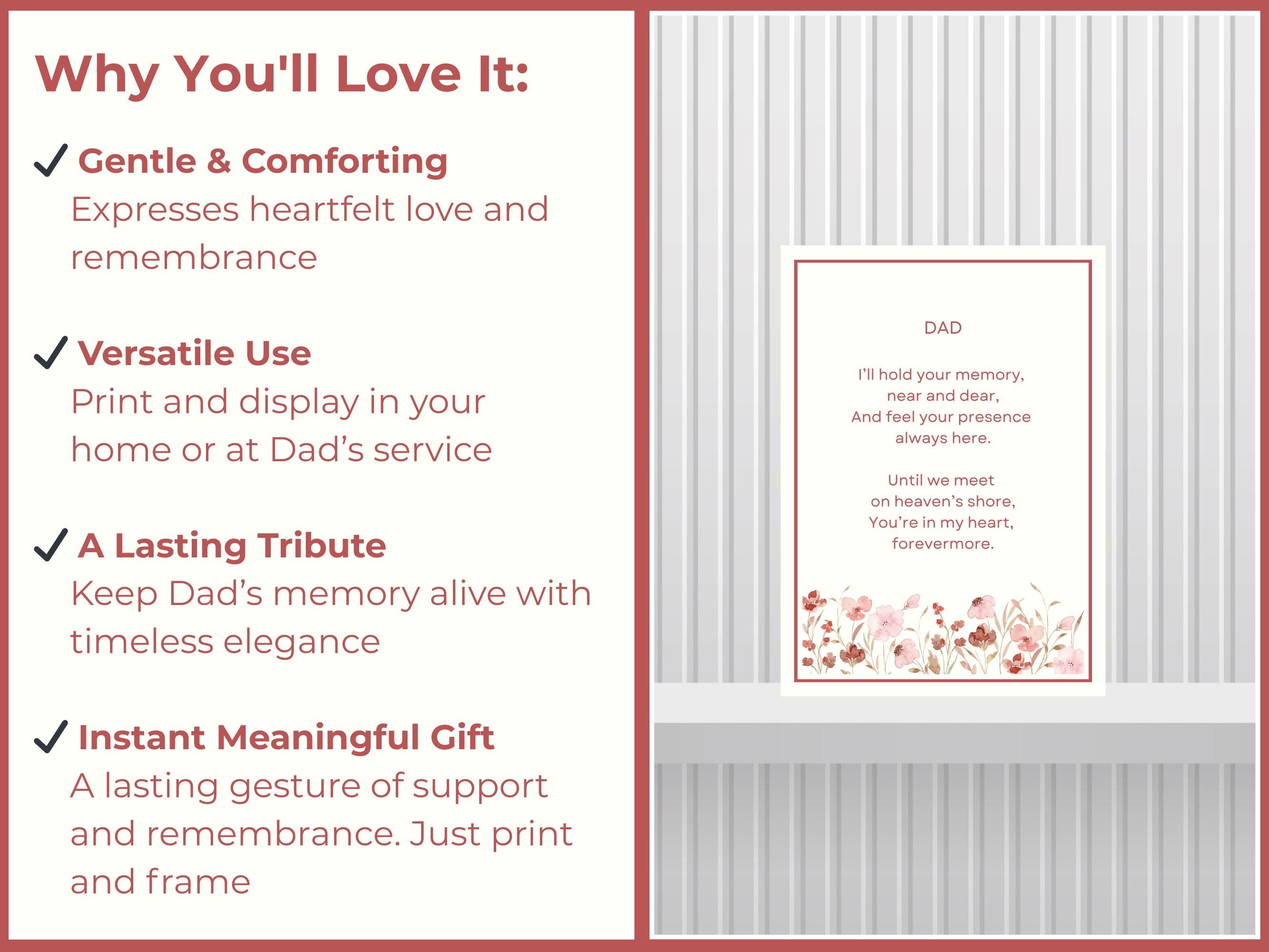 Funeral Poem for Dad Memorial Printable in Loving Memory of Father A ...