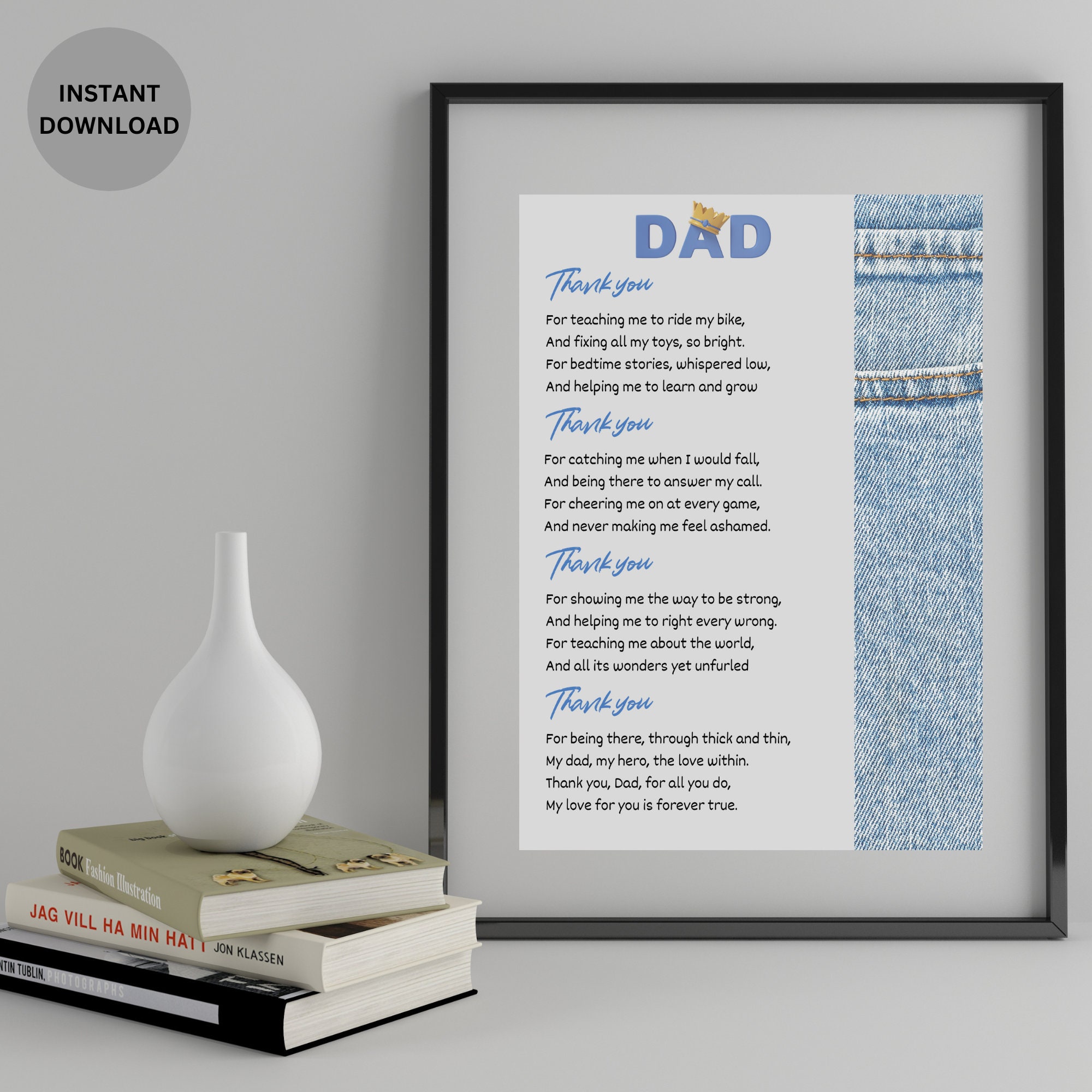 Thank You, Dad Poetry Wall Art Printable Wall Decor Digital Download ...