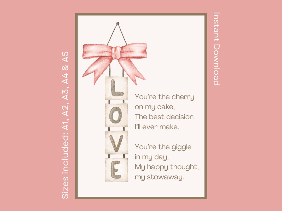 Adorable Love Poem Printable Instant Download "the Cherry on My Cake ...