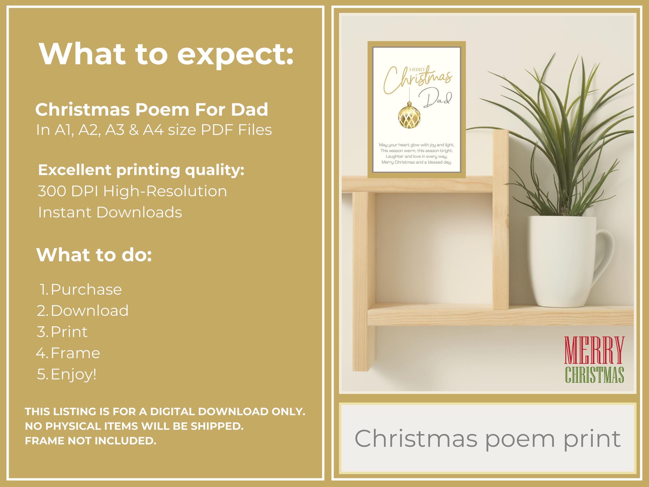 Christmas Poem Merry Christmas Dad Poem Print Christmas Poem for Dad ...