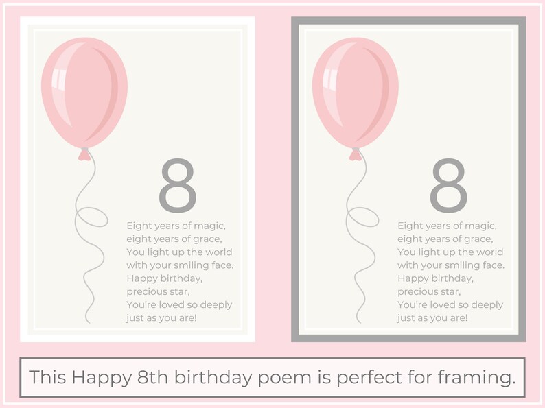 8th Birthday Poems for Little Girl Happy Eighth Birthday Poem Print ...