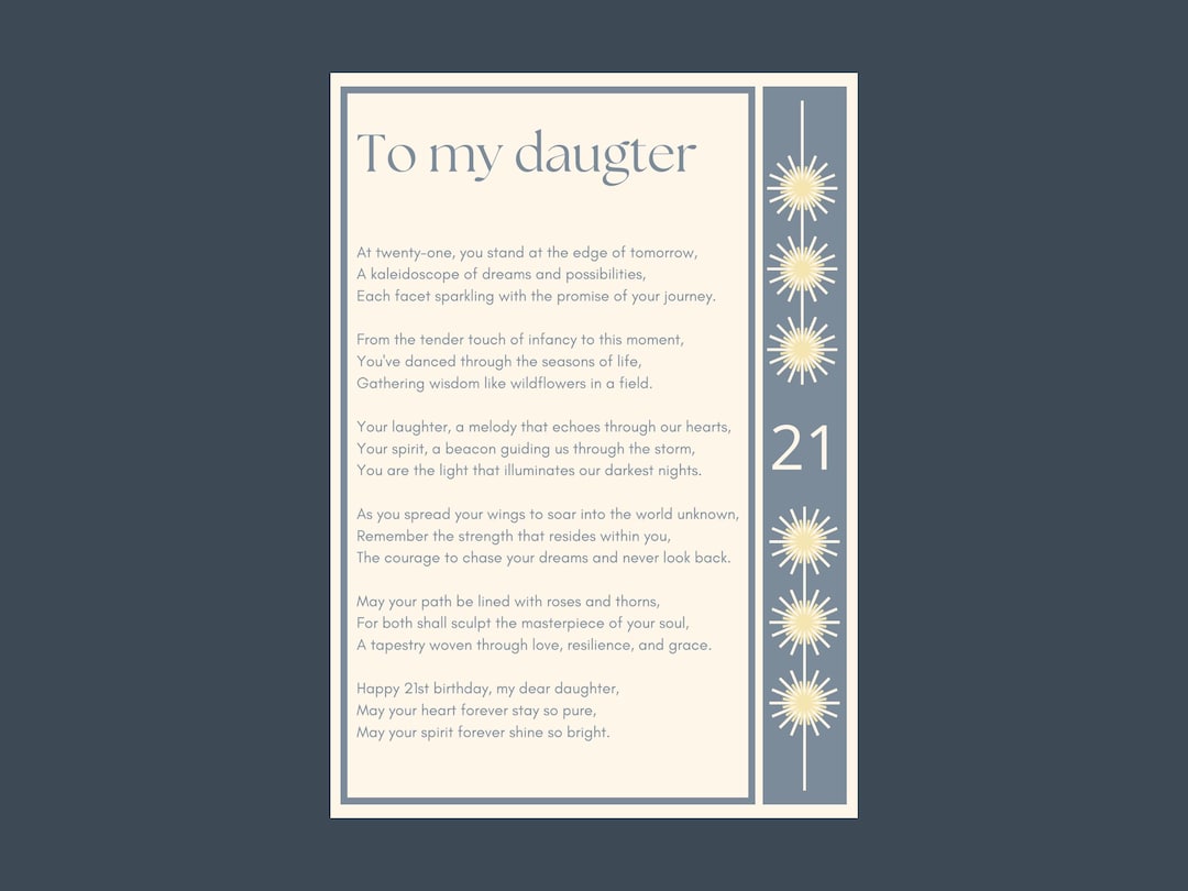 21st Birthday Poem for Daughter Instant Download Perfect for Framing ...