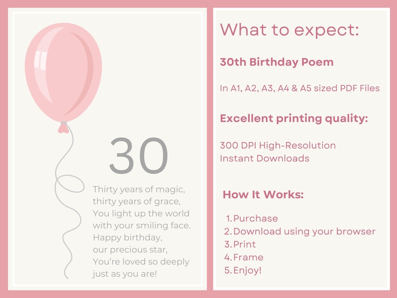 Happy 30th Birthday Poem Printable for Daughter Friend Sister Wife ...