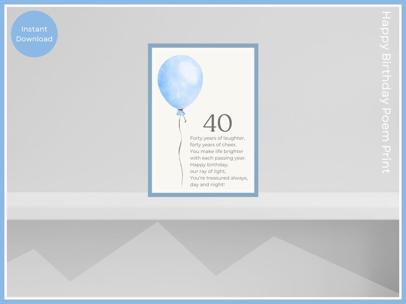 40th Birthday Poem Printable Milestone Gift Instant Download - Etsy UK