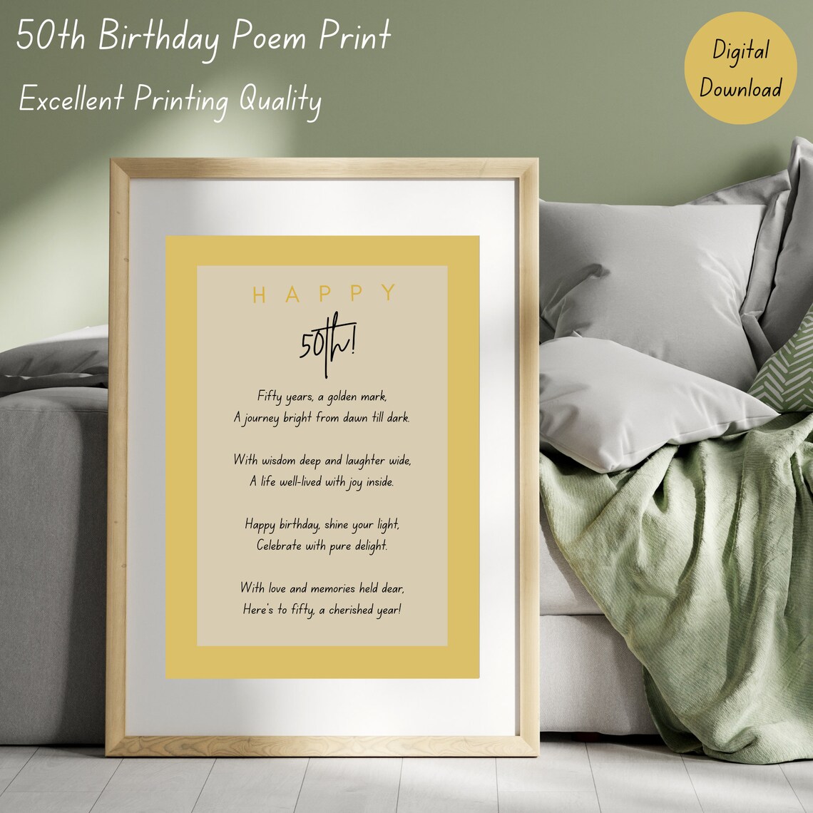 50th Birthday Poem Print Birthday Wishes for Her Birthday Poem for Him ...