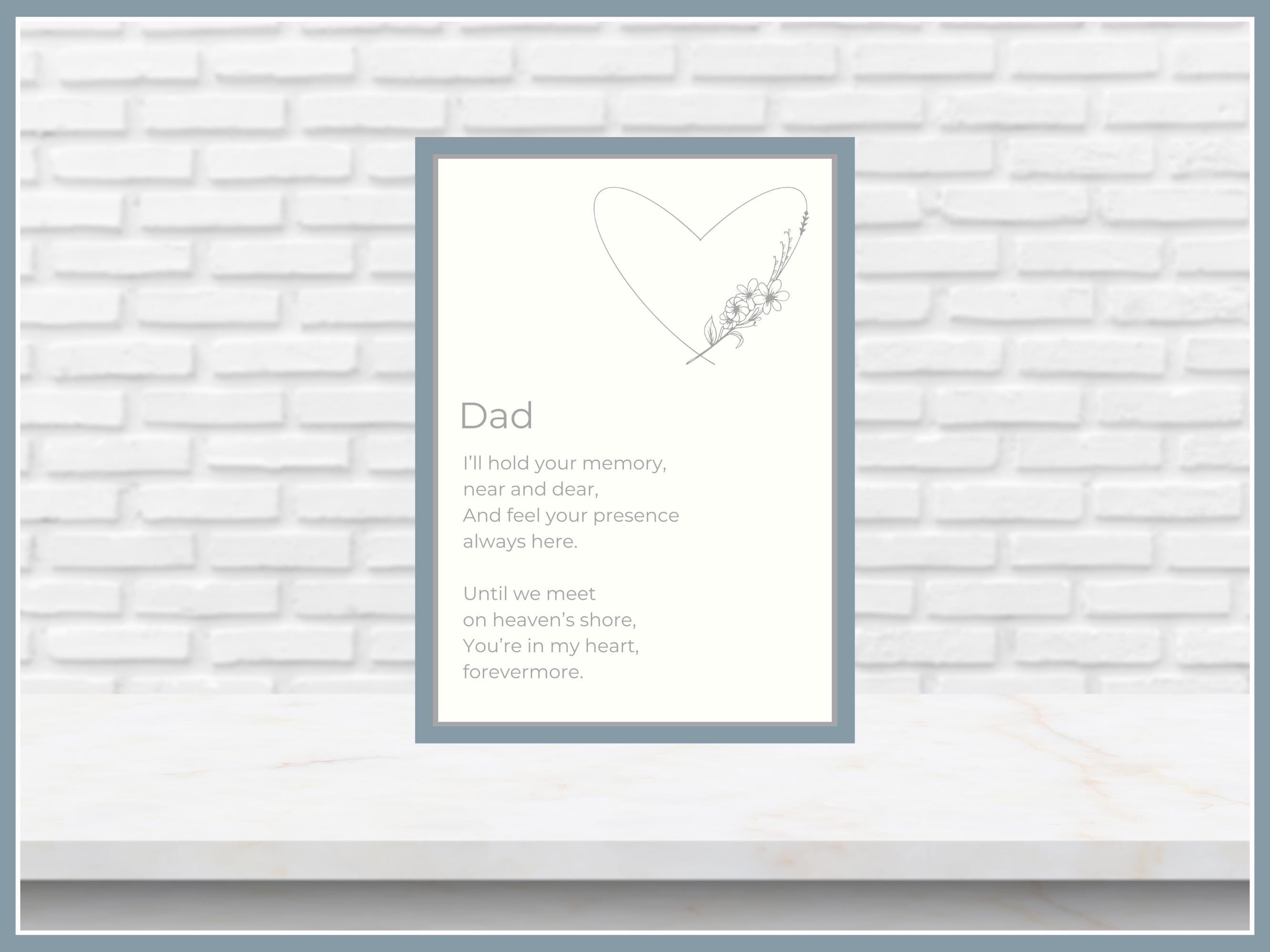 In Memory of Dad Funeral Poems for Father Tribute to Dad Poem Print ...