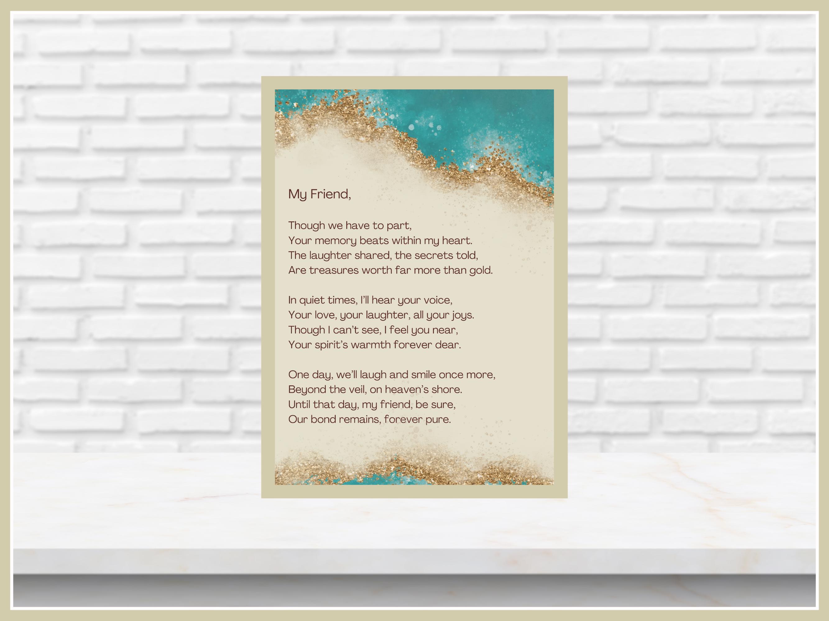 Funeral Poem for Best Friend Printable Tribute Memorial Display in ...