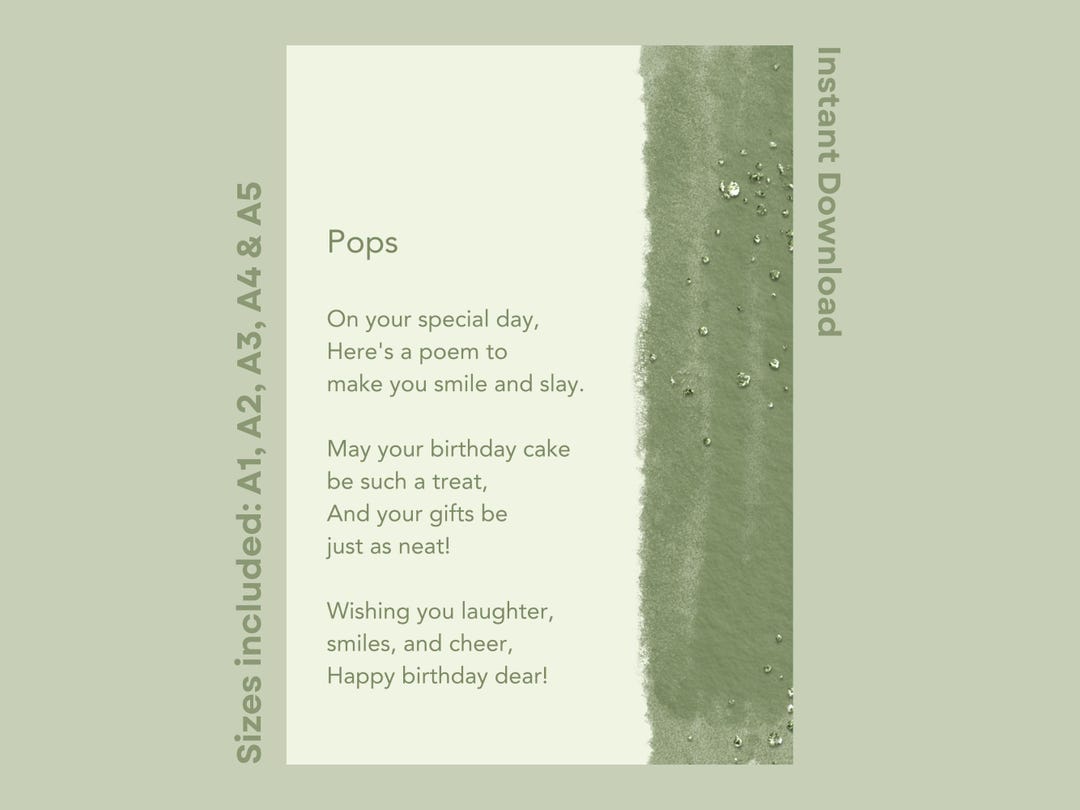 Pops Birthday Poem Printable: Heartfelt Gift for Grandpa (digital ...