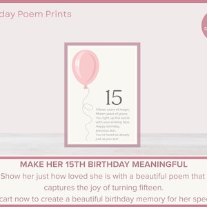 15th Birthday Poem Printable Heartfelt Gift Instant Download - Etsy