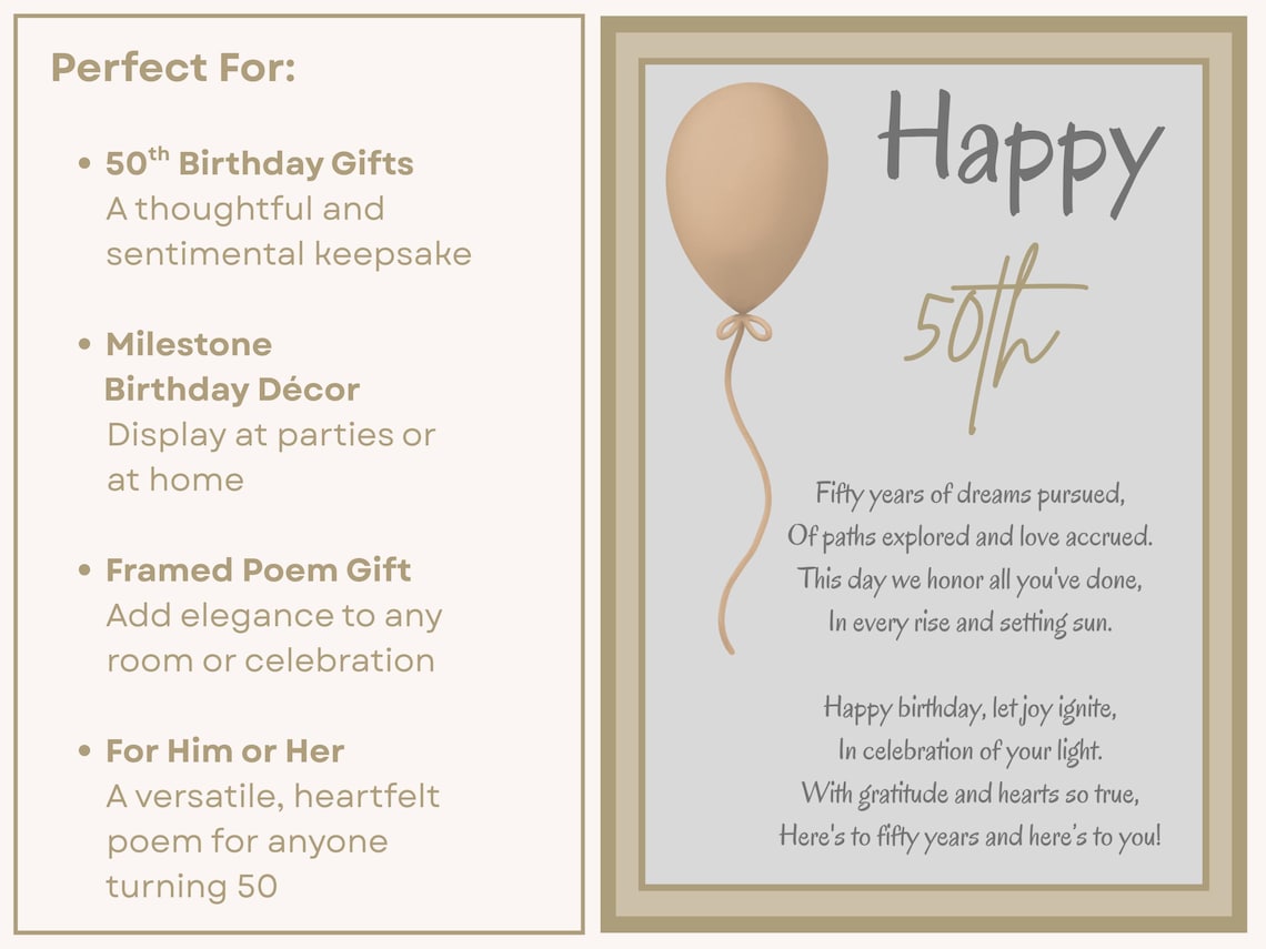 50th Birthday Poem Printable Milestone Gift Instant Download - Etsy