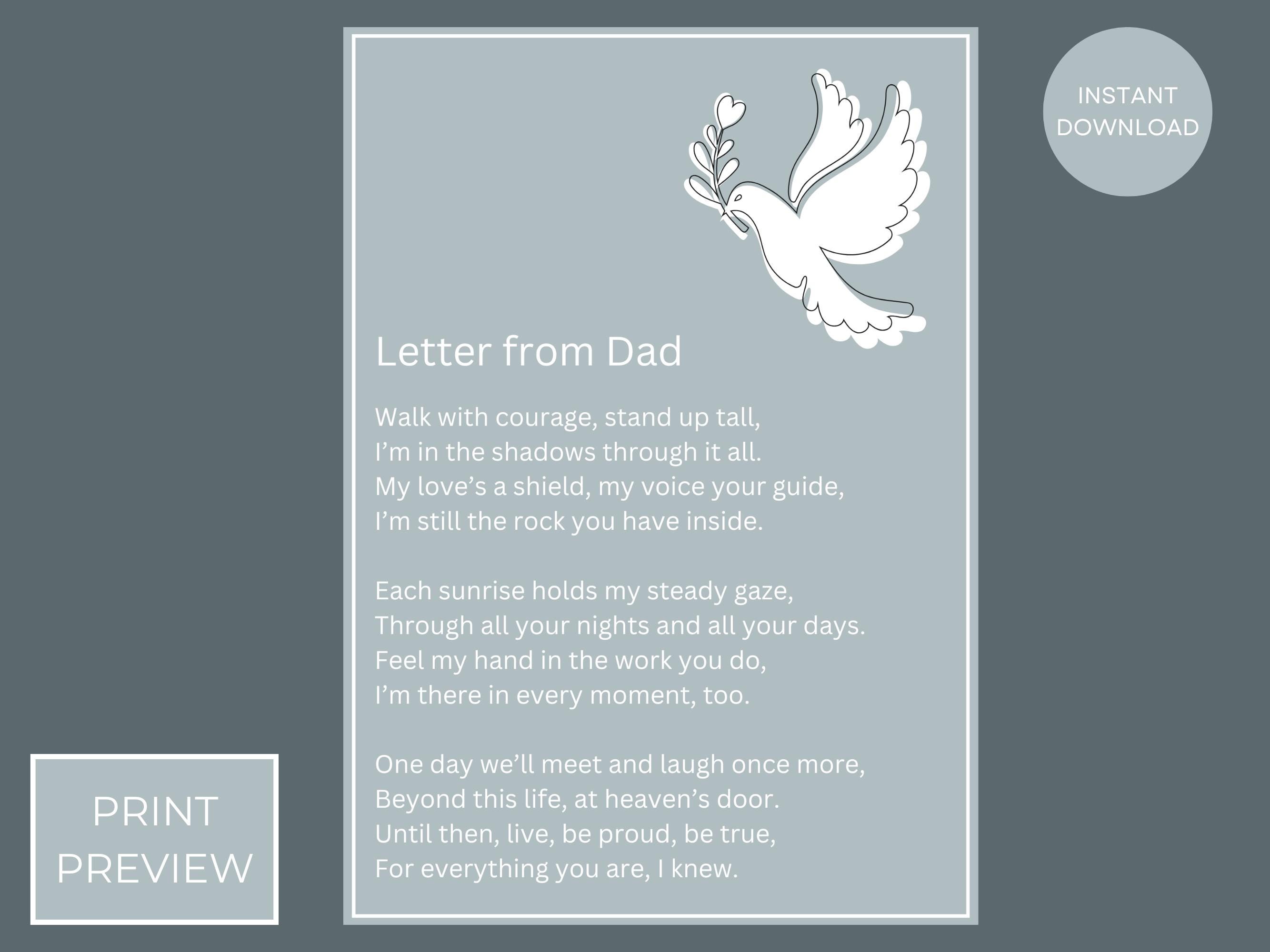 Dad Memorial Poem Father Funeral Poem Print letter From Dad Tribute to ...