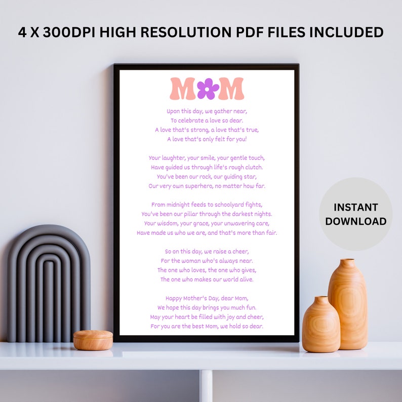 Mom A Mother's Day Poem Printable Wall Art Instant Download Keepsake ...