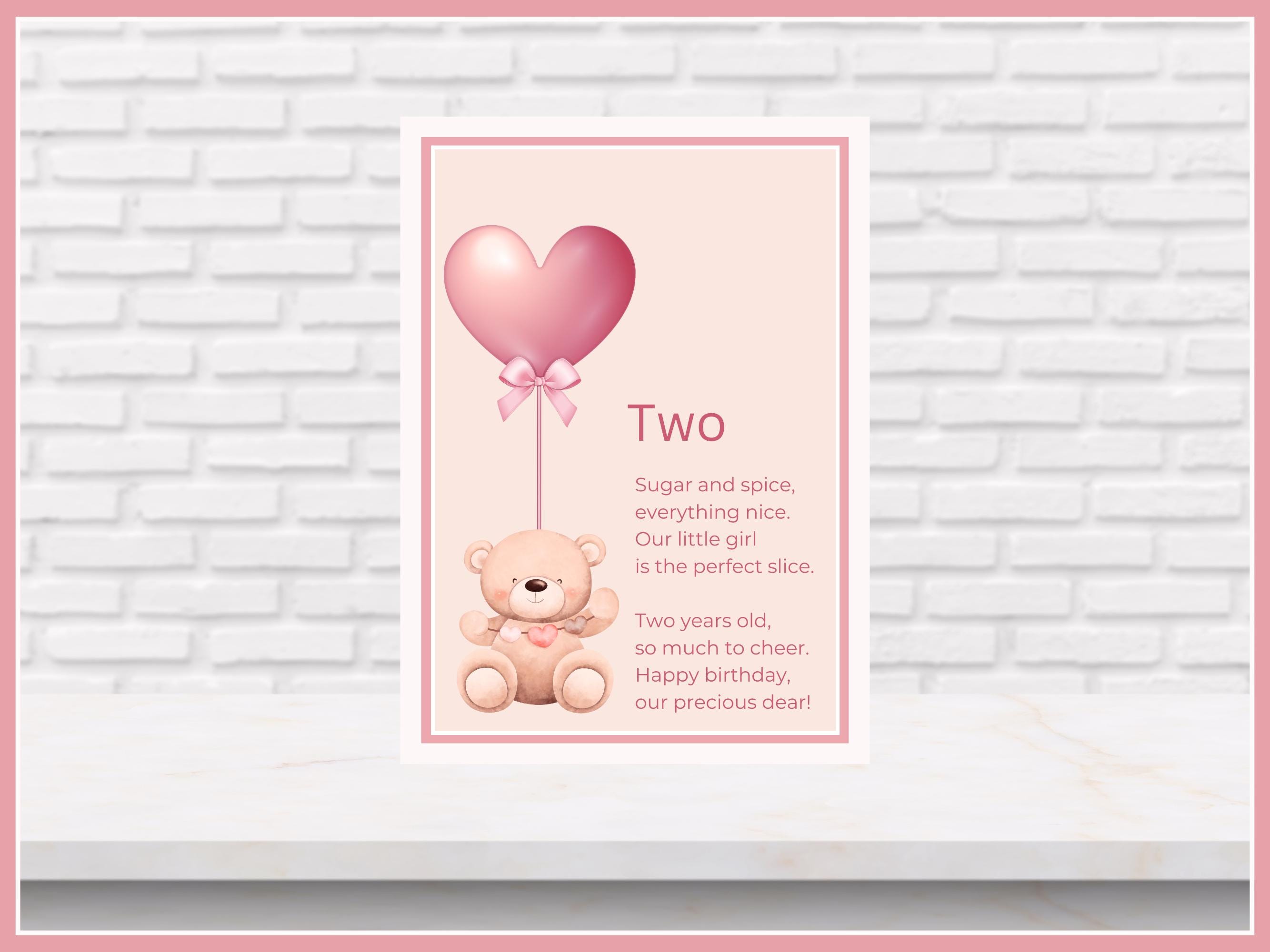2nd Birthday Poem Print: Pink Teddy Bear Gift (digital Download) - Etsy