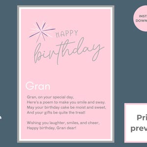 Gran Birthday Poems Happy Birthday Quotes Birthday Printouts Birthday ...