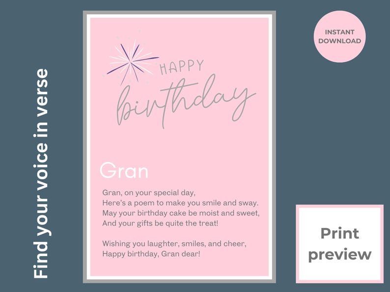 Gran Birthday Poems Happy Birthday Quotes Birthday Printouts Birthday ...